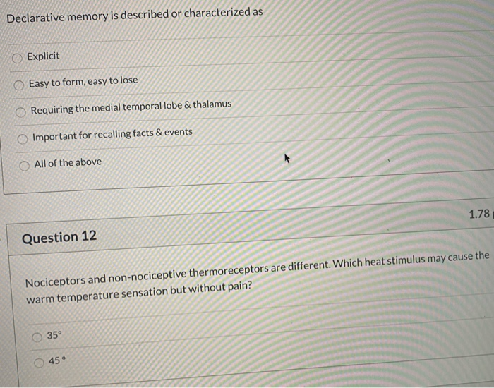 Solved Declarative memory is described or characterized as | Chegg.com