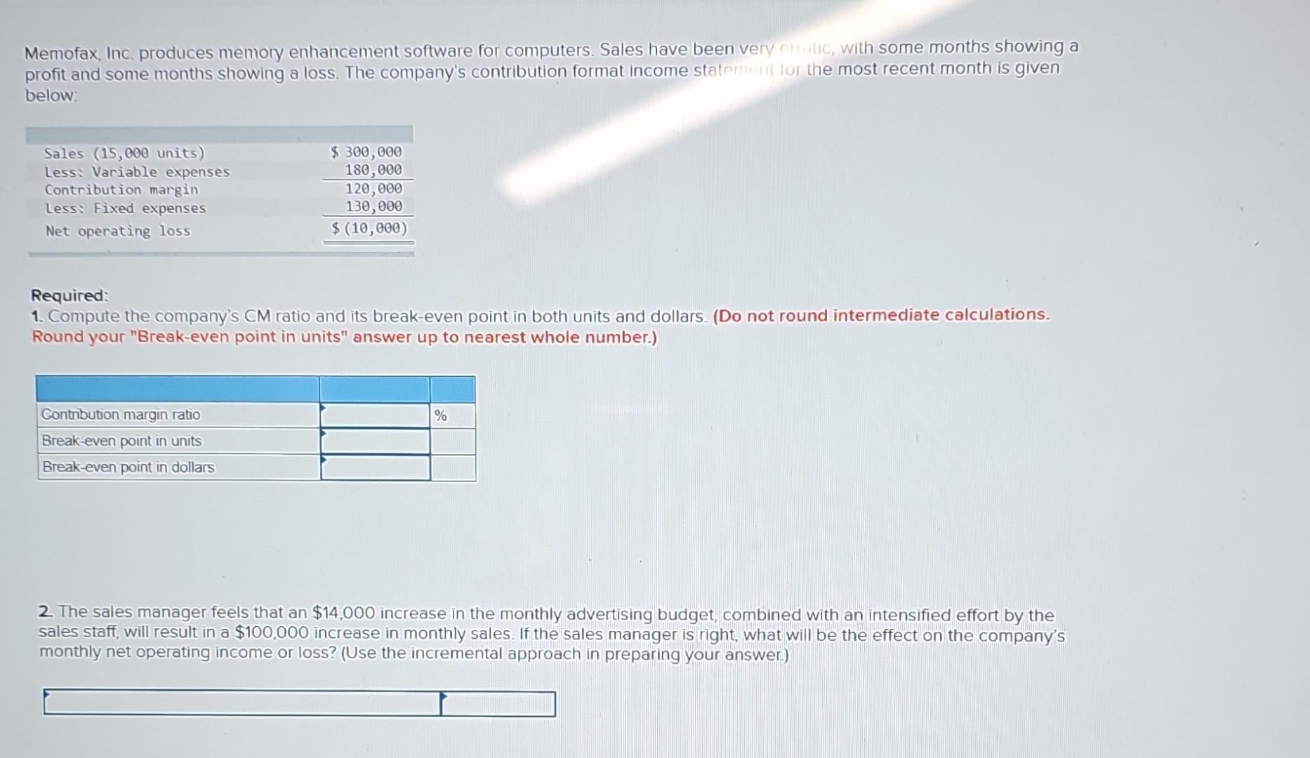 Solved Memofax, Inc. produces memory enhancement software | Chegg.com