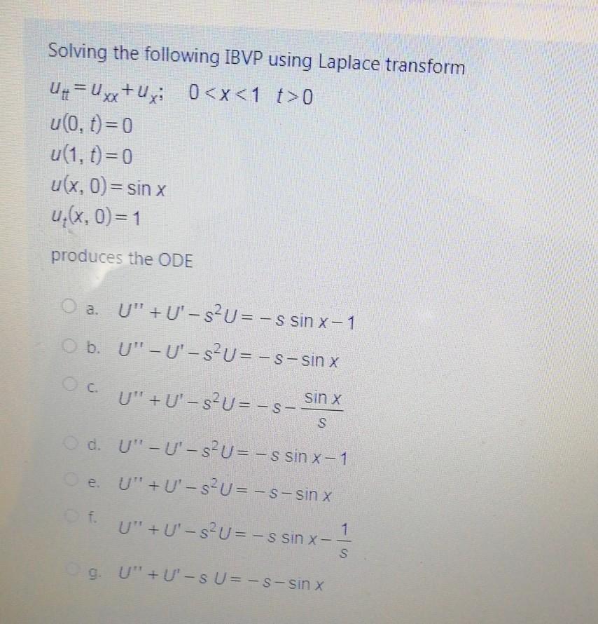 Solved Solving the following IBVP using Laplace transform U | Chegg.com