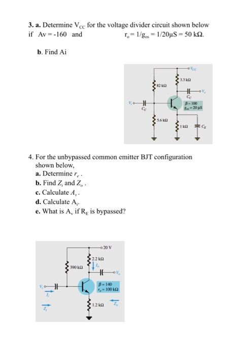 Solved 3. a. Determine Vcc for the voltage divider circuit | Chegg.com