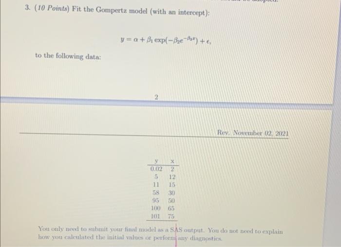 3. (10 Points) Fit the Gompertz model (with an | Chegg.com