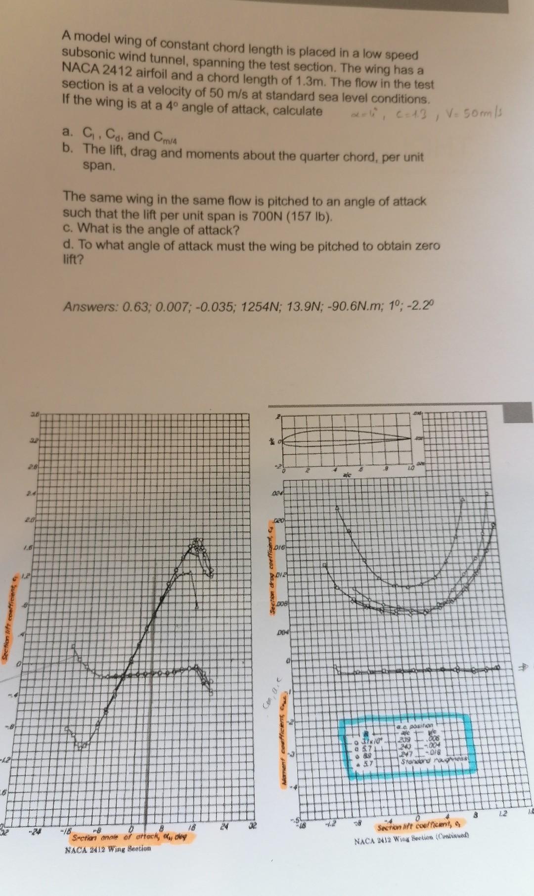 Solved A model wing of constant chord length is placed in a | Chegg.com