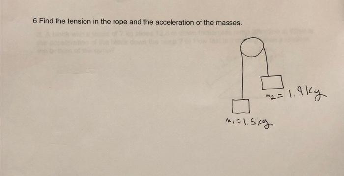 Solved 6 Find the tension in the rope and the acceleration | Chegg.com