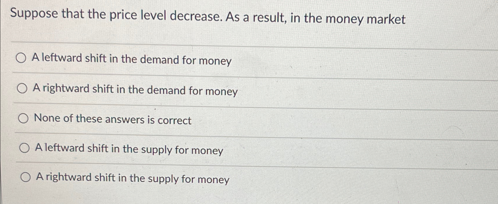 Solved Suppose that the price level decrease. As a result, | Chegg.com