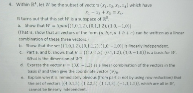 Solved Within R4, ﻿let W ﻿be the subset of vectors | Chegg.com