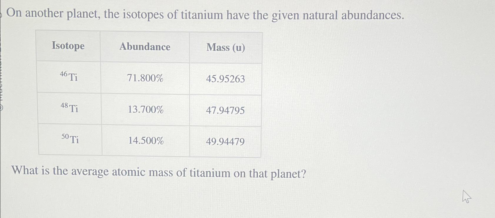 Solved On another planet, the isotopes of titanium have the | Chegg.com