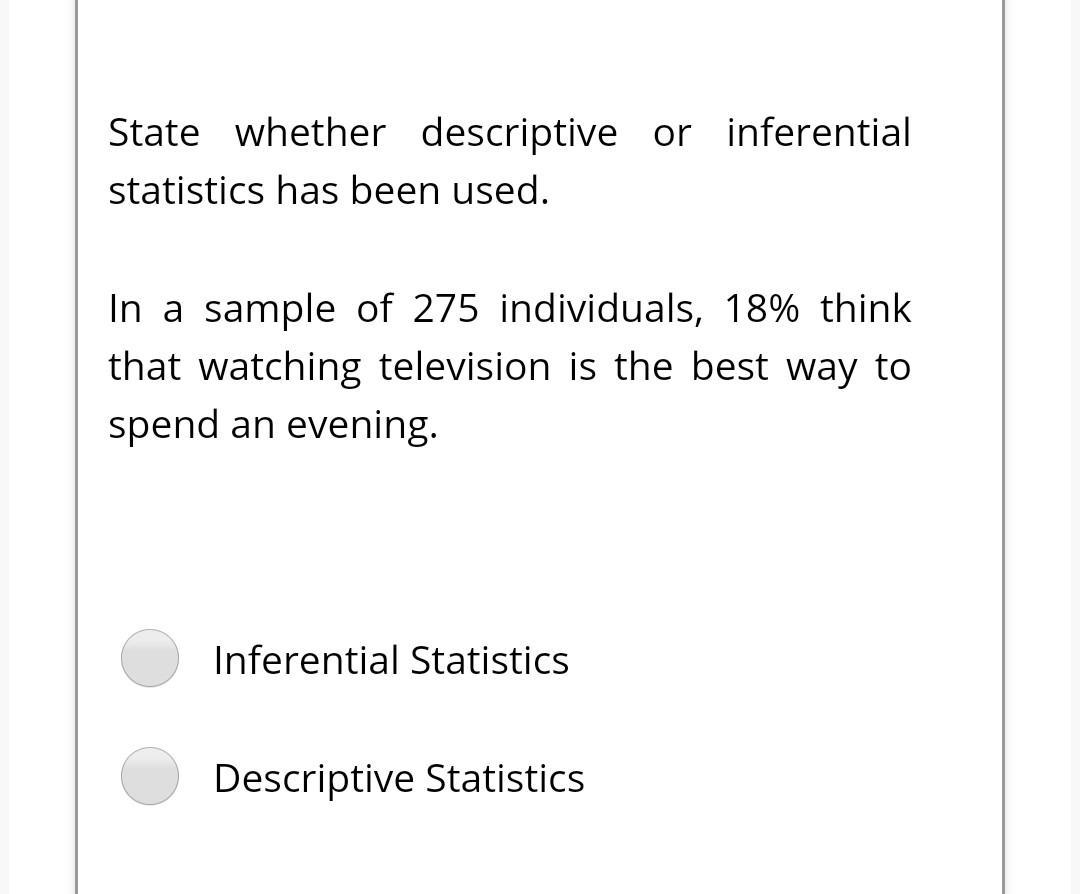 Solved In the following statements, tell whether descriptive | Chegg.com