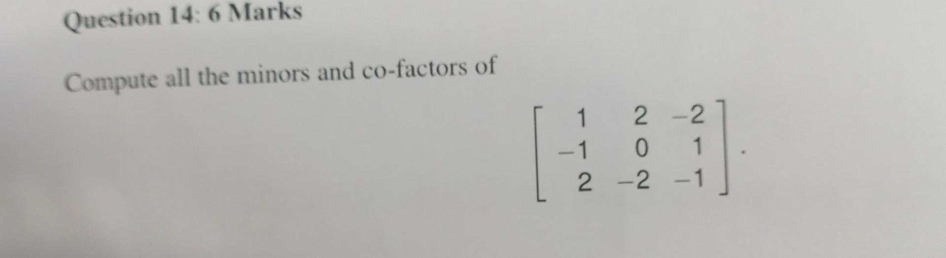 Solved Compute all the minors and co-factors of | Chegg.com