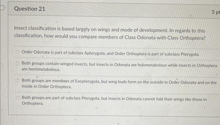 Solved Insect classification is based largely on wings and | Chegg.com