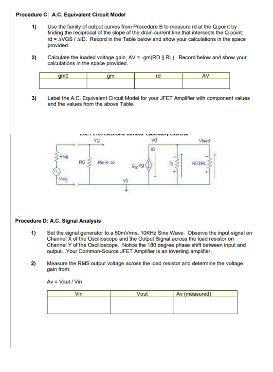 Procedure C: A.C. ﻿Equivalent Circuit ModelUse the | Chegg.com