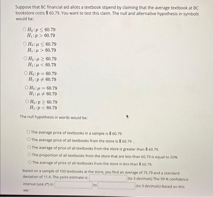 Solved Suppose that BC financial aid allots a textbook | Chegg.com