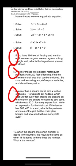 Solved on-line tutoring aid. Please initial below that you | Chegg.com