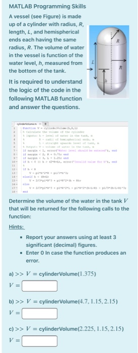 R MATLAB Programming Skills A vessel (see Figure) is | Chegg.com