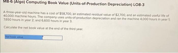 Solved M8-6 (Algo) Computing Book Value (Units-of-Production | Chegg.com
