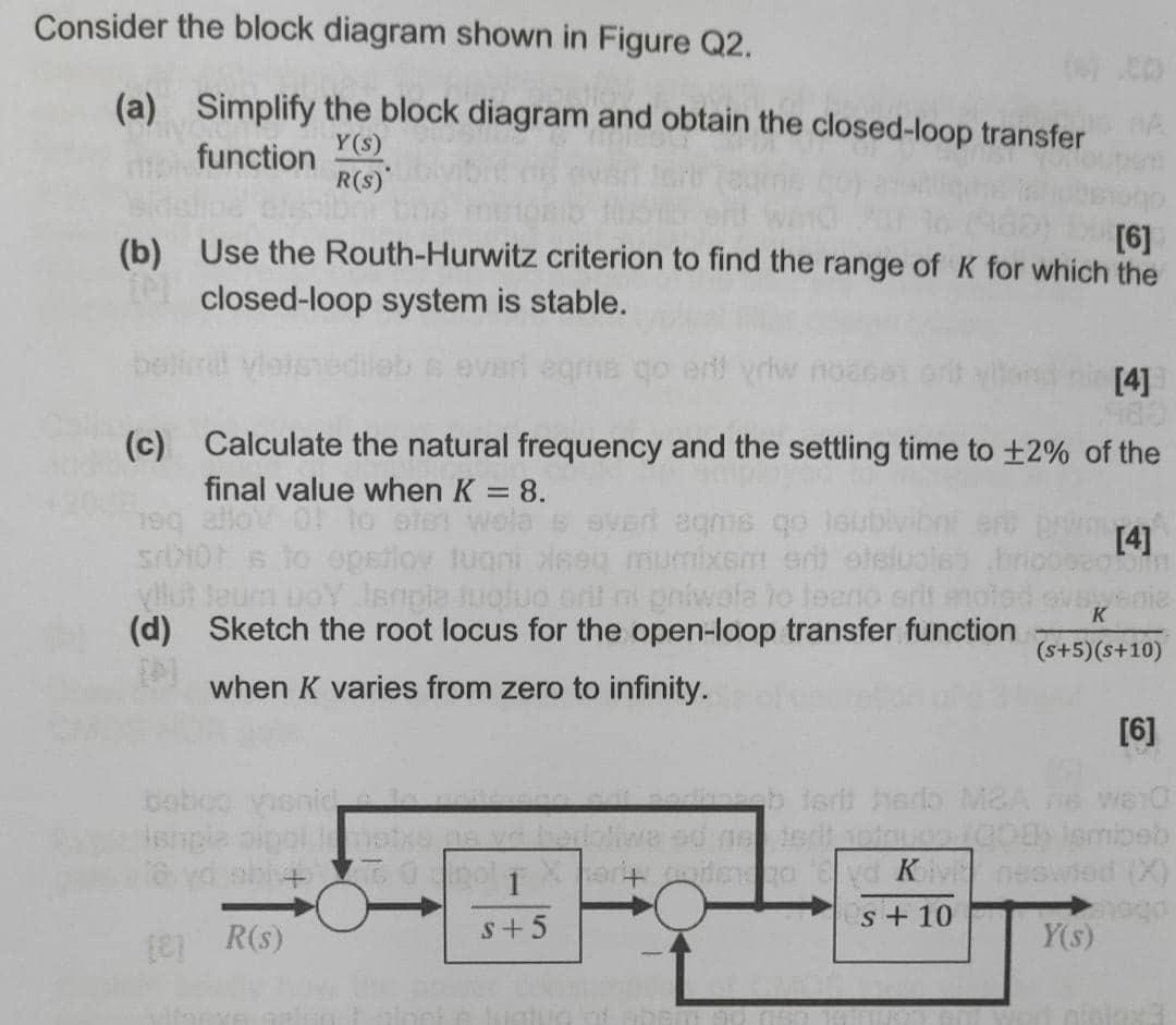 Solved Consider the block diagram shown in Figure Q2. (a) | Chegg.com