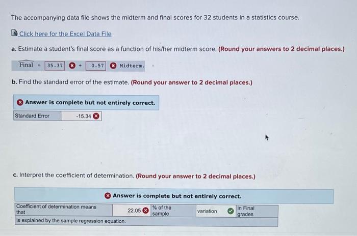 Solved The accompanying data file shows the midterm and | Chegg.com