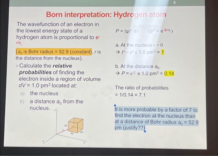 Solved Born Interpretation Hydrogen Atom The Wavefunction
