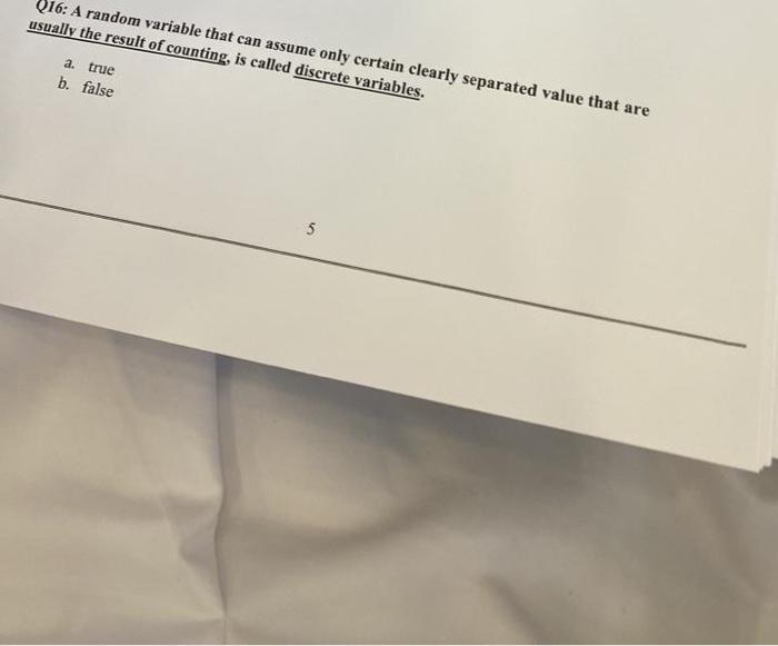 Solved Q16: A random variable that can assume only certain | Chegg.com