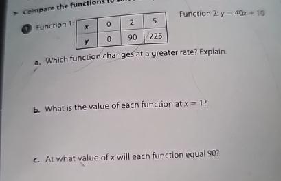 Solved (1) ﻿Function 1\table[[x,0,2,5],[y,0,90,225]]Function | Chegg.com