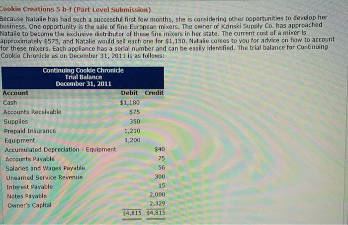 Solved Cookie Creations 5 b-f (Part Level Submission) | Chegg.com