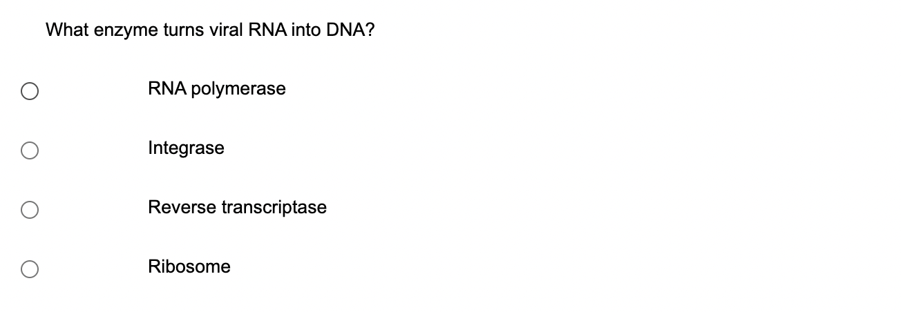Solved What enzyme turns viral RNA into DNA?RNA | Chegg.com
