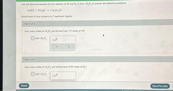 Solved 4Al(s)+3O2( g)→2Al2O3( s) Round each of your answers | Chegg.com