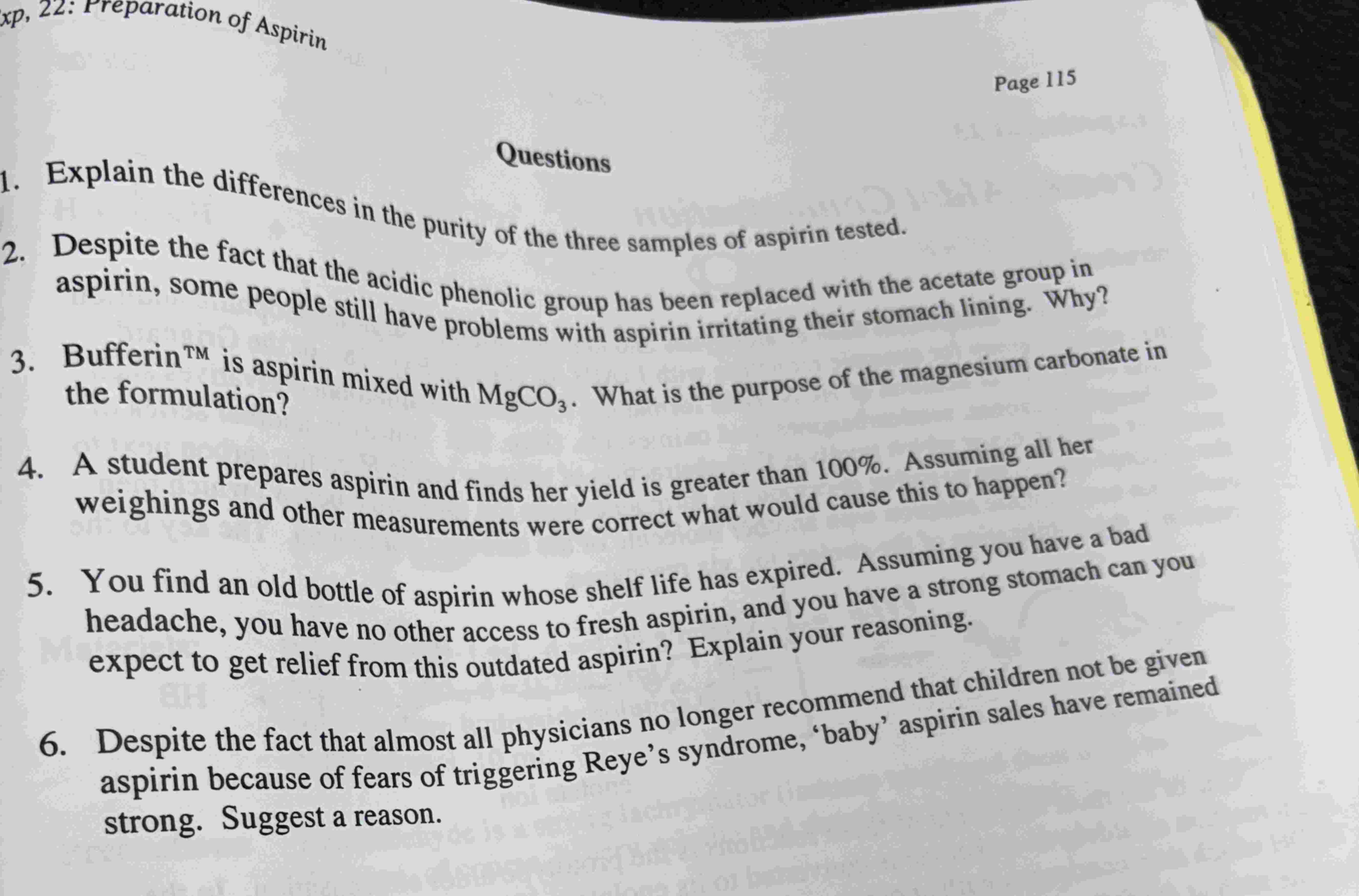 Solved Questions1. ﻿Explain the differences in the purity of | Chegg.com