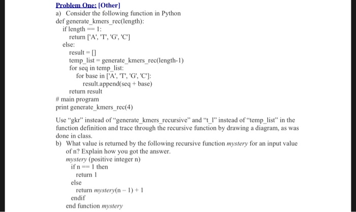 Solved Problem One:[Other] a) Consider the following | Chegg.com