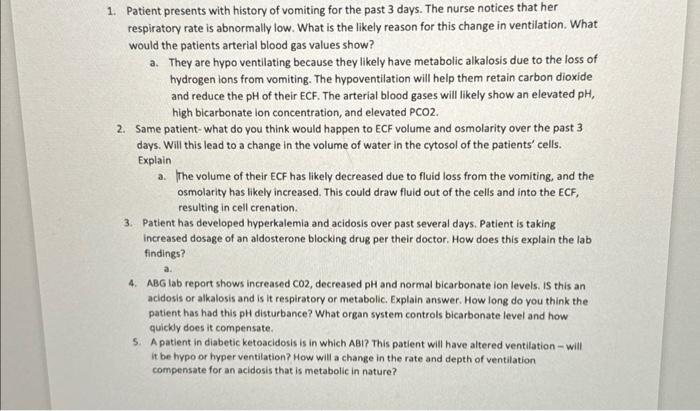 Solved 1. Patient presents with history of vomiting for the | Chegg.com