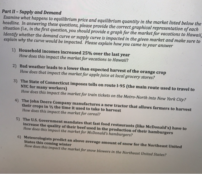 Solved Part II - Supply and Demand Examine what happens to | Chegg.com