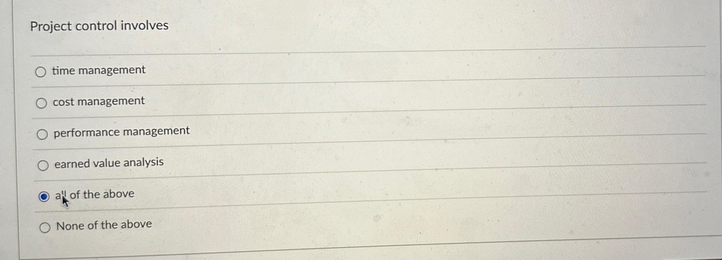 Solved Project control involvestime managementcost | Chegg.com