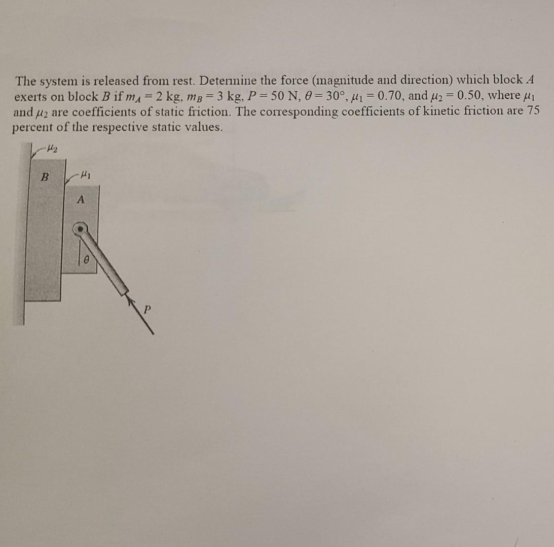 Solved The system is released from rest. Determine the force | Chegg.com