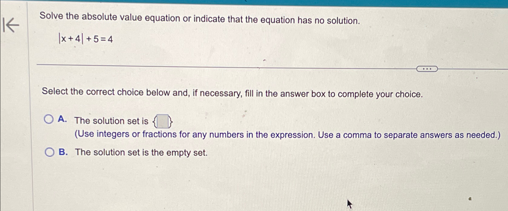 Solved Solve the absolute value equation or indicate that | Chegg.com