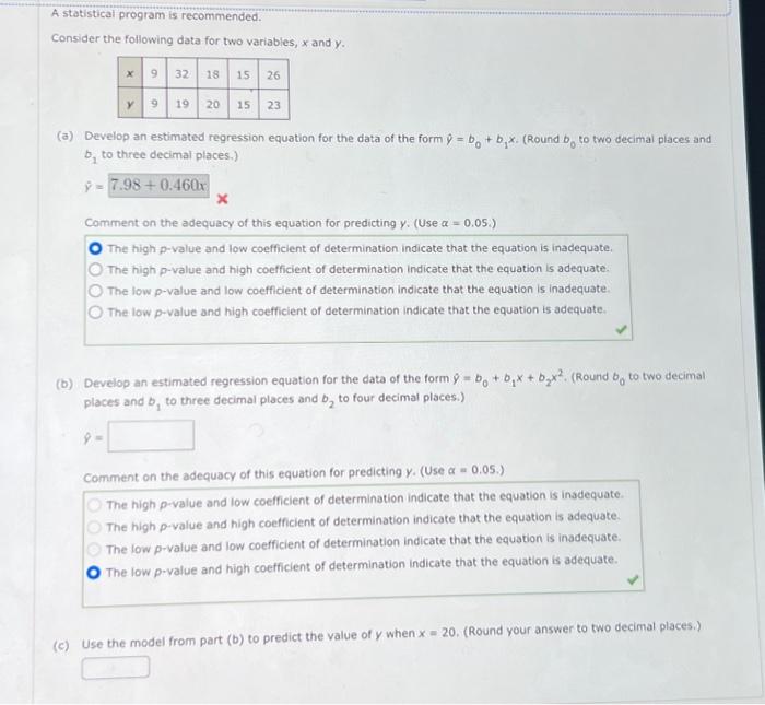 Solved Consider The Following Data For Two Variables X And 
