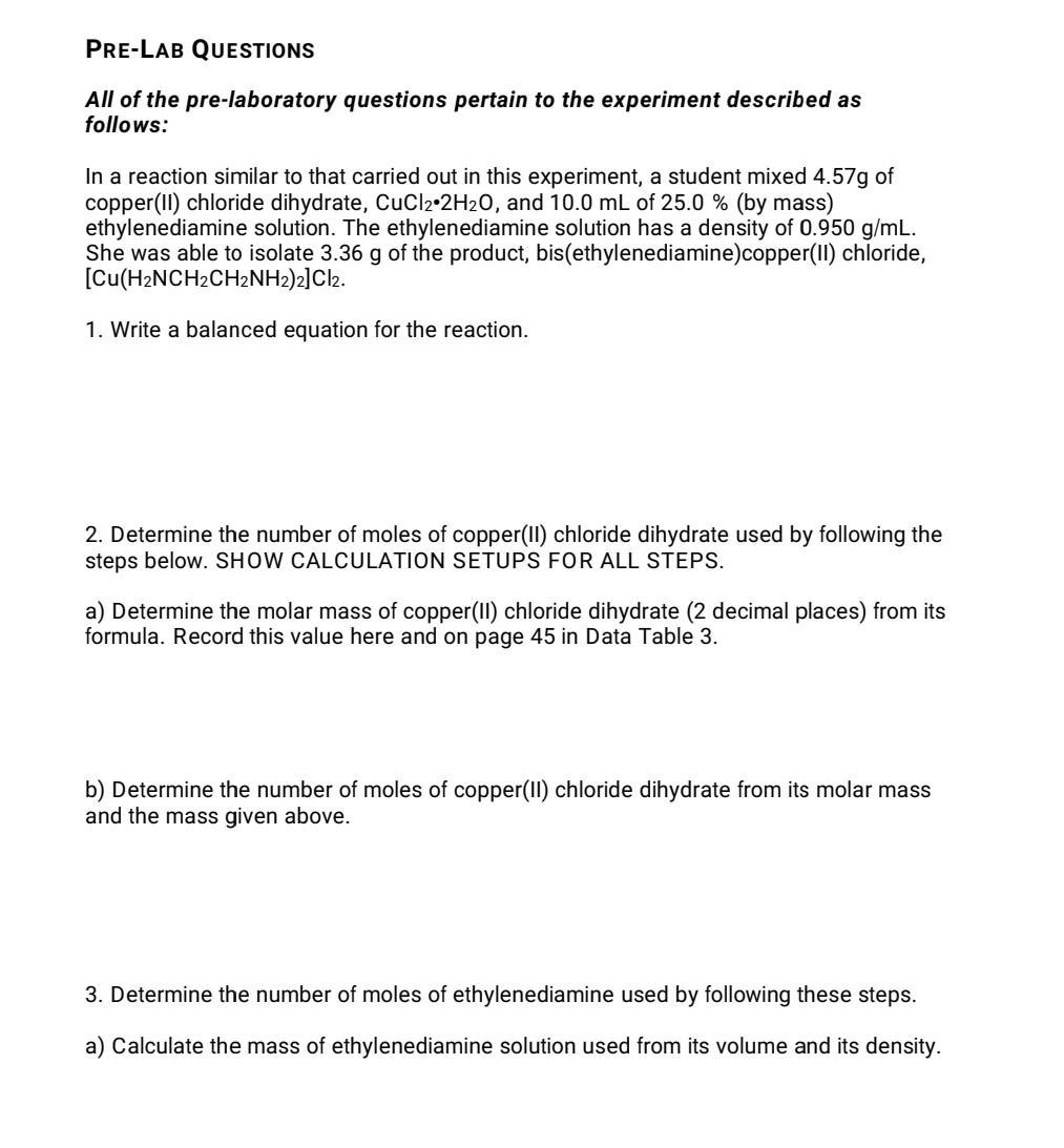 PRE-LAB QUESTIONS All of the pre-laboratory questions | Chegg.com