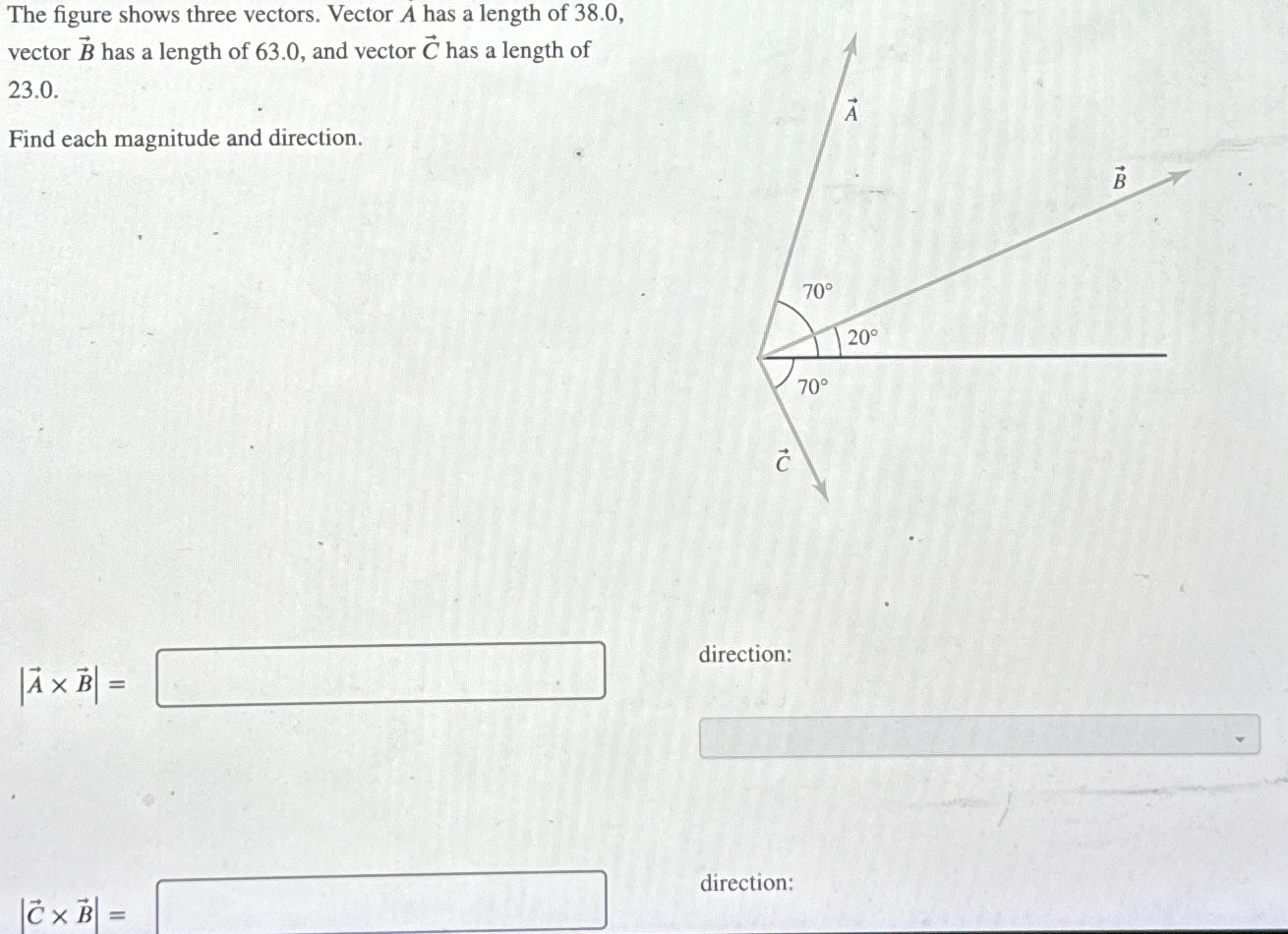 Solved The figure shows three vectors. Vector A has a length | Chegg.com