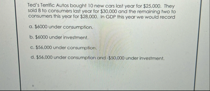 Solved Ted's Terrific Autos bought 10 ﻿new cars last year | Chegg.com