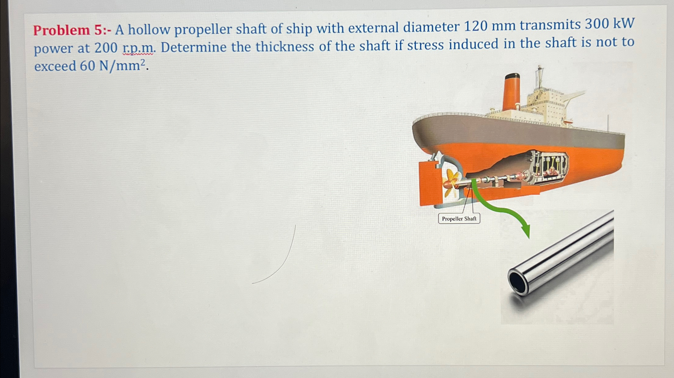 Solved Problem 5:- ﻿A hollow propeller shaft of ship with | Chegg.com