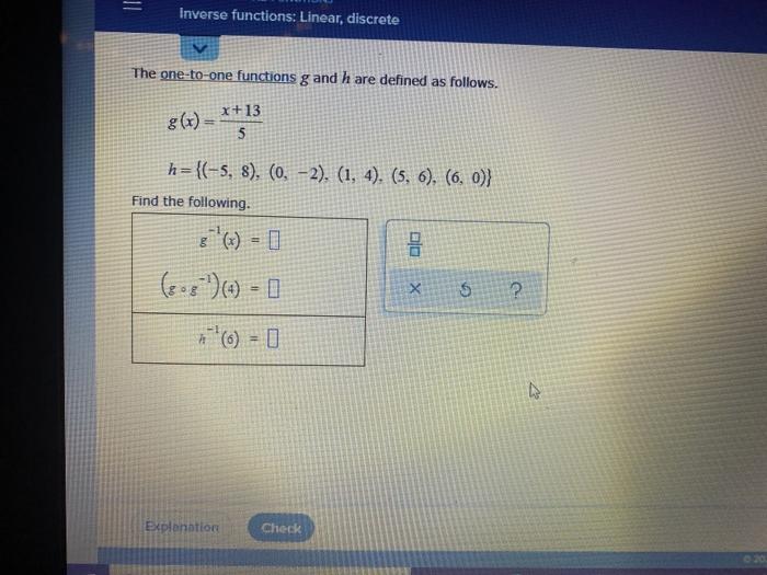 Solved - Inverse functions: Linear, discrete The one-to-one | Chegg.com