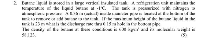 Solved 2. Butane liquid is stored in a large vertical | Chegg.com