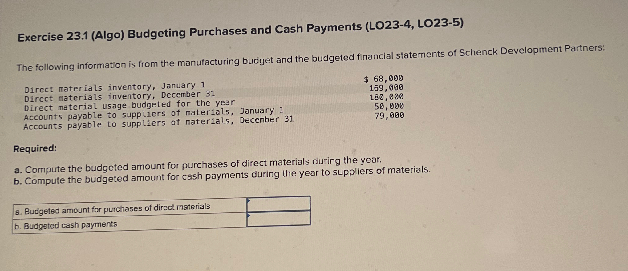 Solved Exercise 23.1 (Algo) ﻿Budgeting Purchases and Cash | Chegg.com