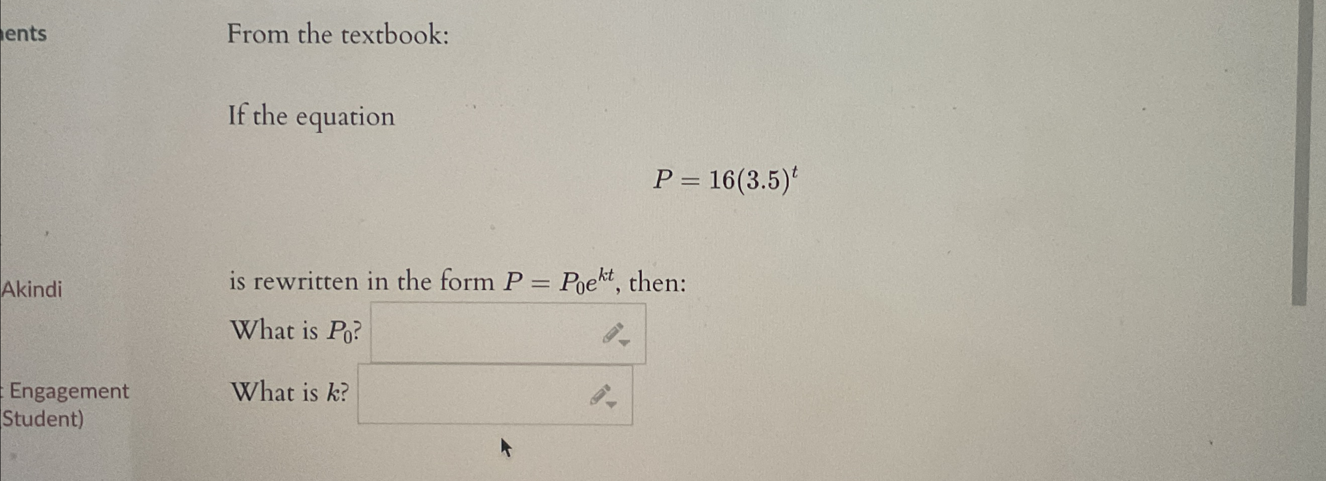 Solved From the textbook:If the equationP=16(3.5)tAkindi is | Chegg.com