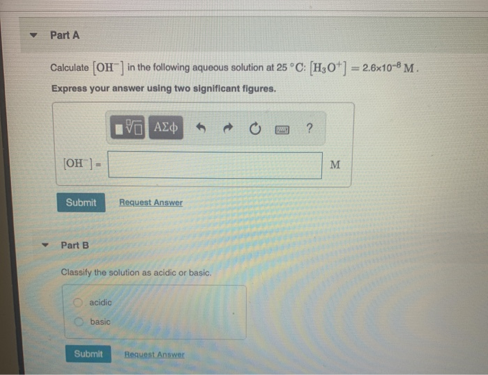 Solved Part A Calculate (OH") in the following aqueous | Chegg.com