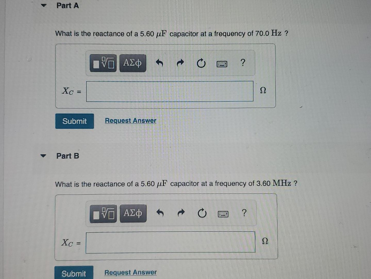 Solved What is the reactance of a 5.60μF capacitor at a | Chegg.com
