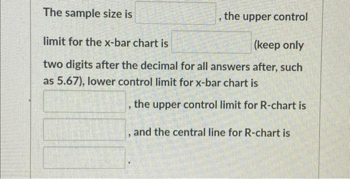 Solved The sample size is the upper control limit for the | Chegg.com