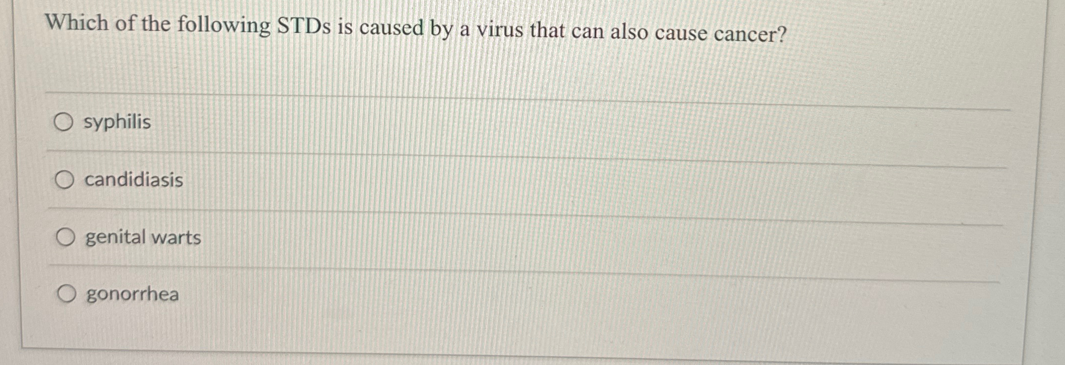 Solved Which of the following STDs is caused by a virus that | Chegg.com