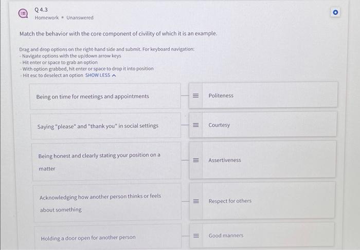 Solved Q4.3 Homework - Unanswered Match the behavior with | Chegg.com