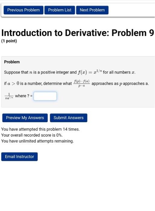 Solved Introduction to Derivative: Problem 9 (1 point) | Chegg.com