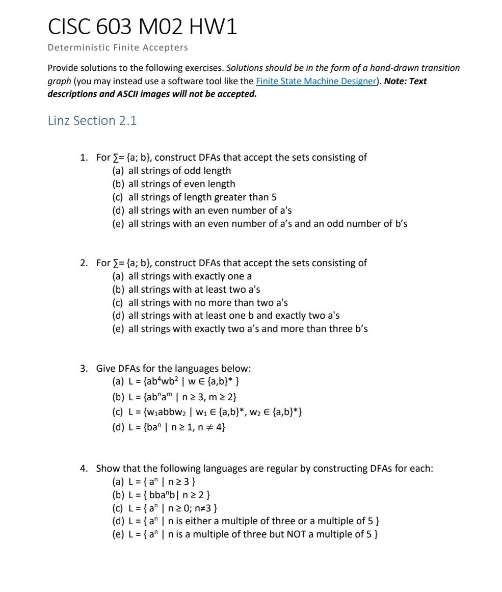 Solved CISC 603 ﻿M02 ﻿HW1Deterministic Finite | Chegg.com