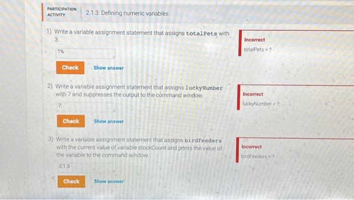 Solved PARTICIPATION 2.1.3: Defining numeric variables. | Chegg.com